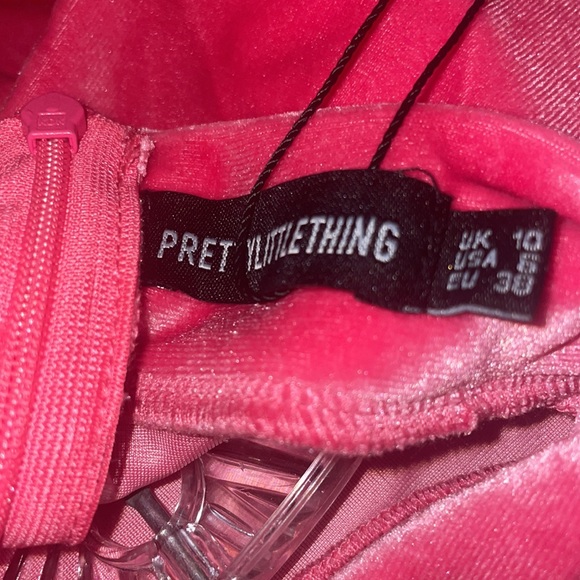 PrettyLittleThing | Dresses | Prettylittlething Hot Pink Velvet Diamante Trim High Neck Bow ...